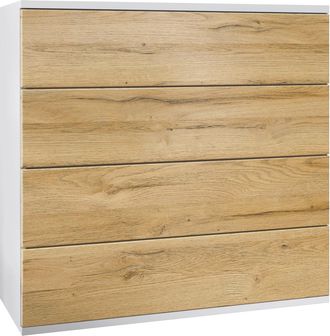 Vladon Kommode hängend Pavos V3, Sideboard mit 4 Schubladen Weiß matt/Eiche Natur (76 x 76 x 35 cm)