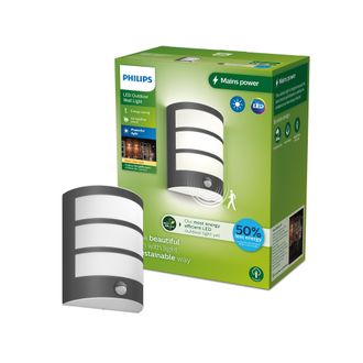 Philips Outdoor Ultra-Efficient Python Wandleuchte 3,8W, Bewegungssensor, 2700 Kelvin, IP44 wetterfest, anthrazit, Antharzit
