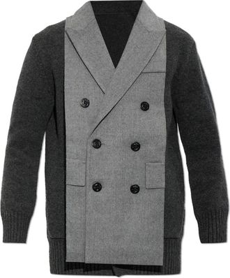sacai Homme, Pulls, Gris, Taille: S Cardigan avec panneau d&eacute;coratif double boutonnage