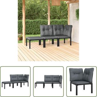 vidaXL Gartenm&ouml;bel - 3-tlg. Garten-Lounge-Set Schwarz und Grau Poly Rattan