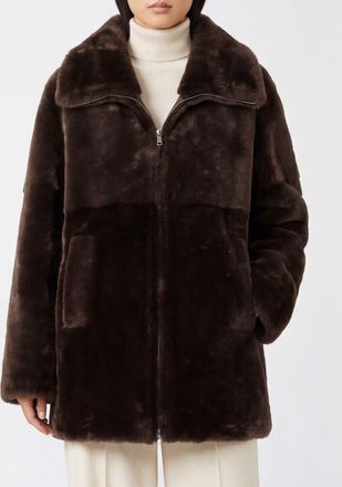 BLANCHA Manteau droit en shearling jusquau genou avec col marin