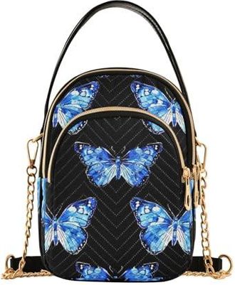 Mnsruu Sac à bandoulière pour femme, motif papillon bleu, noir, sac à main, petit sac à bandoulière avec sangle réglable