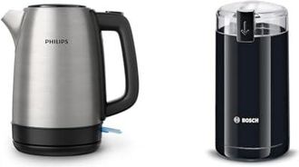 Philips Philips Daily Collection Metall-Wasserkocher-Feder-Deckel & Bosch Hausgeräte TSM6A013B Kaffeemühle, Schwarz