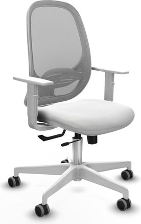 Piqueras y Crespo Stuhl mit Lendenwirbelst&uuml;tze von Cilanco mit wei&szlig;en Armlehnen, ausgestattet mit Syncro/Traslack und Schneideschaum, Rollen 65 mm, Parkett, Grau/Wei&szlig;