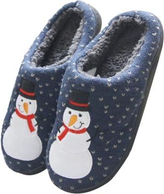 Hemoton Pantoufles Chaudes dHiver pour Couple en Coton Tricot&eacute; Bleu Taille 43-44 Semelle Antid&eacute;rapante pour Maison et H&ocirc;tel Chaussures de No&euml;l Confortables