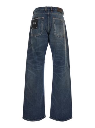 Emporio Armani Mens Loose Fit High-Waist Jeans Blue Cotton
