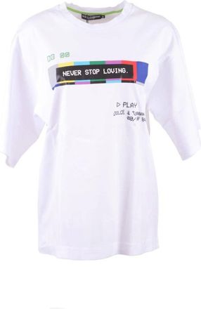 Dolce & Gabbana Femme, Tops, Blanc, Taille: 40 FR Never Stop Loving T-shirt