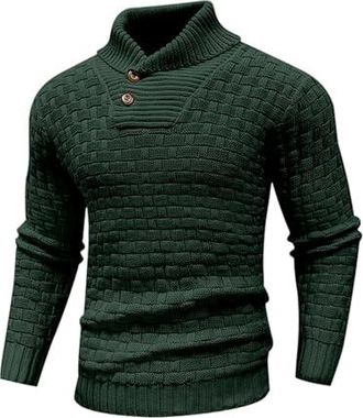 Generic Pull dhiver chaud en tricot &agrave; col montant &agrave; manches longues pour homme avec boutons torsad&eacute;s, Vert noir, S