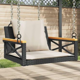 vidaXL Balancelle avec coussins noir 63x62x40 cm r&eacute;sine tress&eacute;e - Vidaxl
