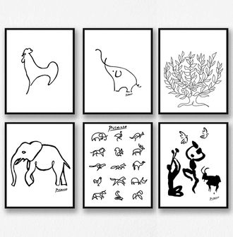 Generic Wandkunst Dekoration Picasso Drawn Lines Zeichnen Poster Drucke BIG SETS (Coq Elefant Workart Pablo Picasso Flöte Spieler Hahnkunst, 297 x 420 mm/11,7