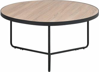 Beliani Couchtisch heller Holzfarbton / Schwarz mdf Platte Stabiles Gestell Rund Modern Industriell