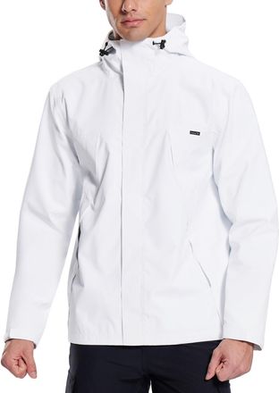 Baleaf Regenjacke Herren Wasserdicht Atmungsaktiv Wanderjacke Outdoorjacke Leichte Herren Jacke mit Kapuze Funktionsjacke &Uuml;bergangsjacke Windbreaker Wei&szlig; XXL