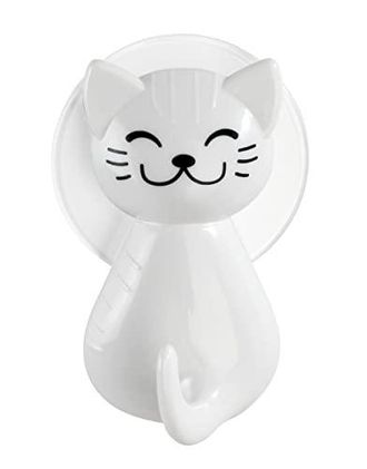 WENKO Saughaken Katze Wei&szlig; - Wandhaken, Kleiderhaken, Kunststoff (ABS), 6 x 9.5 x 5.5 cm, Wei&szlig;