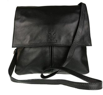 Girly HandBags Femme Double Pocket cuir italien Messenger Bag (Noir)