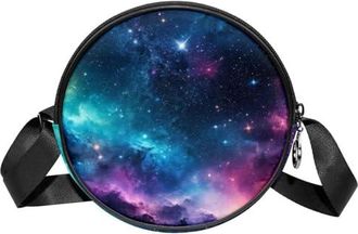 Generic Sac &agrave; bandouli&egrave;re rond pour femme, motif ciel &eacute;toil&eacute;, petit sac &agrave; bandouli&egrave;re avec fermeture &eacute;clair, bretelles r&eacute;glables, sac &agrave; main rond d&eacute;contract&eacute; 