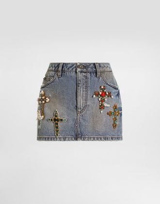 Dolce & Gabbana Minirock Aus Denim Mit Stickerei - Frau Denim Mehrfarbig 38