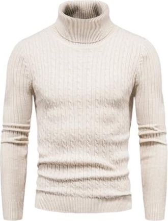 Generic Pull &agrave; col roul&eacute; chaud et solide pour homme - Coupe ajust&eacute;e, beige, S