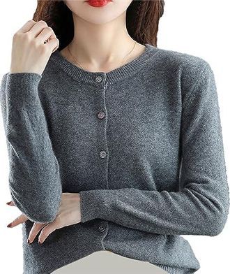 Generic Cardigan surdimensionn&eacute; en cachemire &agrave; col rond pour femme | Pull en tricot pur cachemire boutonn&eacute; sur le devant | Doux et l&eacute;ger pour le printemps, la