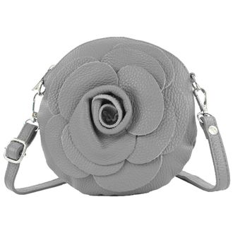 modamoda.de T225 Damen Leder Umh&auml;ngetasche Abendtasche Clutch Bl&uuml;te Klein handmade in Italy, Farbe:Graphitgrau