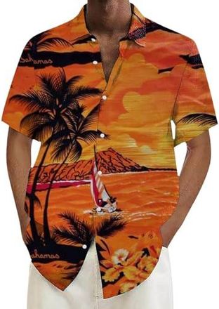 Generic Chemise hawa&iuml;enne amusante boutonn&eacute;e pour homme - Tropicale d&eacute;t&eacute; Cara&iuml;bes - Chemise de croisi&egrave;re hawa&iuml;enne - Palmier hawa&iuml;en - D&eacute;contract&eacute;e - Plage - 