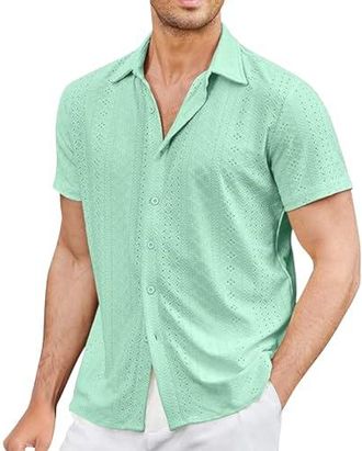 Generic Chemise d&eacute;t&eacute; &agrave; manches courtes pour homme - En tricot respirant - Col &agrave; revers - Chemise de loisirs - Chemise d&eacute;t&eacute; fine - Chemise de plage - Coupe dro
