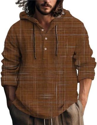 Generic Chemises d&eacute;contract&eacute;es en lin pour homme - Chemise &agrave; manches longues en lin pour homme - Blanc - T-shirt &agrave; manches longues pour homme - Col en V - T-s