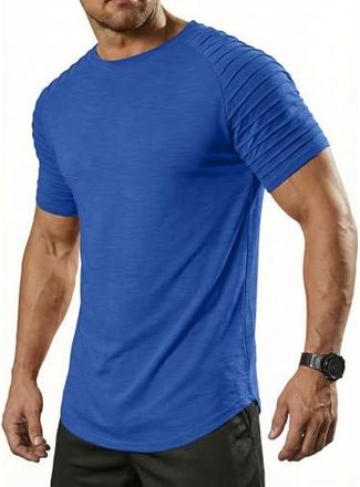 Coofandy T-Shirt &agrave; Manches Courtes pour Homme Col Rond Shirt Raglan Long Sport Shirts Course Pied S&eacute;chage Rapide Bleu L