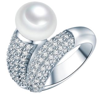 Valero Pearls Ring - Sterling Silber Perlen-Ring Zirkonia S&uuml;&szlig;wasser-Zuc - Gr. 50 - in Silber - f&uuml;r Damen