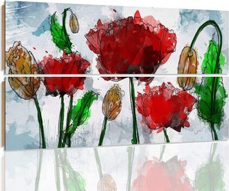 Feeby Frames Wandbild - 2 Teile - rechteckige Form, Deco Bild, gedrucktes Bild, Deco Panel, Bild, 80x60 cm, MODERN, ABSTRAKTION, MOHN BLUMEN, AQUARELL, ROT, GRÜN, 