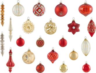 Beliani Christbaumschmuck 50er Set Glas rot/Gold handgemacht Weihnachtskugeln Sparkle