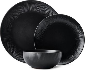 Mikasa Mikasa Jardin Midnight 12-teiliges Tafelset, Steingut-Tafelset f&uuml;r 4 Personen mit Speisetellern, Beilagentellern und Sch&uuml;sseln, schwarz - Geschenkkart