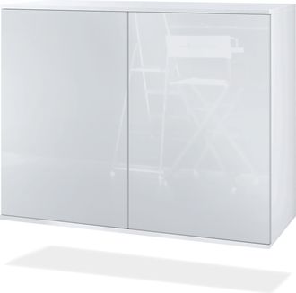 Vladon Kommode Skadu V3, Moderner Küchenschrank mit 2 großen Türen Weiß matt/Weiß Hochglanz (92,5 x 73.5 x 35)