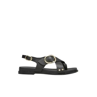 Cosmoparis Femme, Chaussures, Noir, Taille: 36 EU Sandale Plate en Cuir Noir