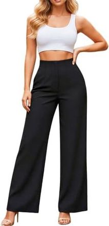 Generic Pantalon large taille haute extensible pour femme - Pour le travail et le travail - Avec poches - Pantalon fluide, Noir, XXL