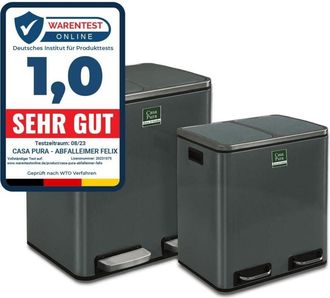 Casa Pura Casa Pura - Felix Poubelle Tri Sélectif Double Compartiment Amortisseur de Fermeture Anthracite, 2 x 30 Litres