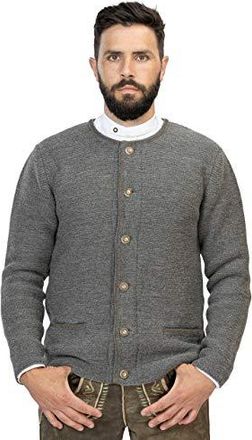 Schöneberger Trachten Couture Cardigan traditionnel de qualité supérieure en laine pour homme - Élégante veste traditionnelle - Cardigan et pantalon en cuir - Gris Niklas, gris cla