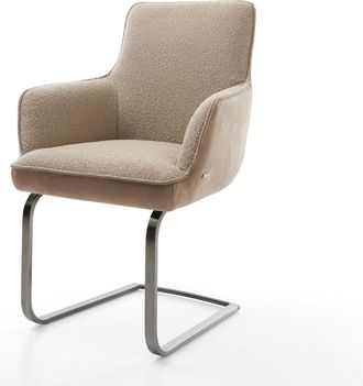 DELIFE Freischwinger Heira-Flex mit Armlehnen Materialmix Schlamm Freischwinger flach Graphit Taschenfederkern, Esszimmerstühle