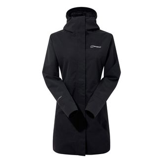 Berghaus Damen Omeara Long Length Wasserdichte Jacke, Strapazierfähiger, Atmungsaktiver Regenmantel Shell, Schwarz, L EU