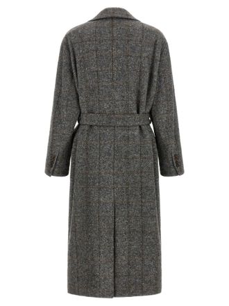 Brunello Cucinelli Double-Breasted Check Tweed Coat - Gray