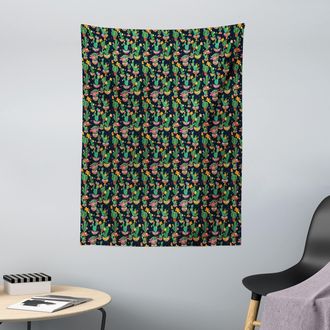 Abakuhaus Kaktus Druck Wandteppich, Buntes Layout verschiedener Formen von Kakteen mit Blumen, aus Weiches Mikrofaser Stoff Wand Dekoration Für Schlafzimmer, 11
