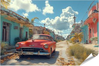 Islandburner XXL Bild Poster Alter Oldtimer auf Einer verlassenen Stra&szlig;e in Kuba Premium Bilder Fotodruck