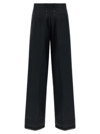 Maison Margiela Herringbone Wool Blend Trousers - Black