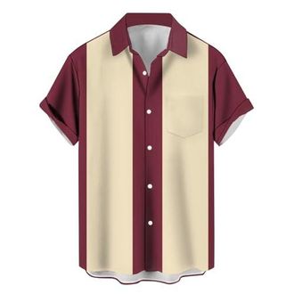 Generic DENGJIAMY Chemise hawa&iuml;enne &agrave; manches courtes pour homme, t-shirt ray&eacute; vertical, v&ecirc;tements d&eacute;contract&eacute;s pour les vacances, chemise boutonn&eacute;e, grande t