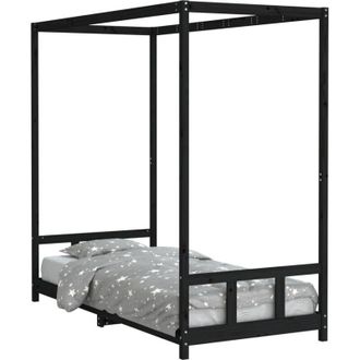vidaXL Cadre de lit pour enfants noir 90x200 cm bois de pin massif