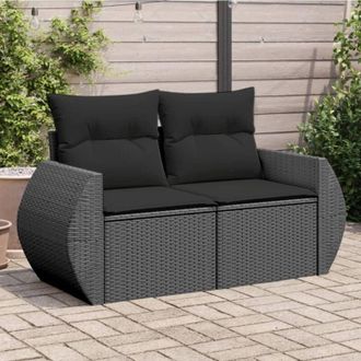 vidaXL Vidaxl - Canap&eacute; de jardin avec coussins 2 places noir r&eacute;sine tress&eacute;e