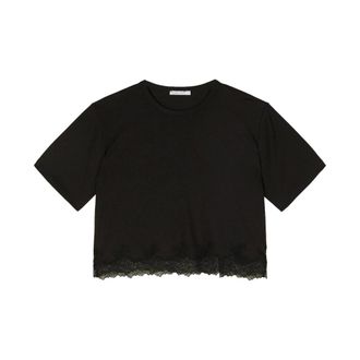 Patrizia Pepe Femme, Tops, Noir, Taille: 38 FR T-shirt court avec dentelle