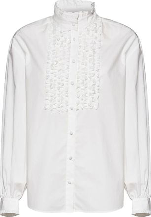 Silvian Heach Femme, Blouses et Chemises, Blanc, Taille: 40 FR Camicia dettagli plissettati e collo alto