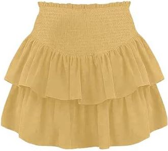 Generic Jupe Boheme Femme Taille Haute- Jupe Short Volants Irrégulière Tutu avec Doublure Taille Élastique Élasticité Double Couche Y2K Décontracté Mini Skirt