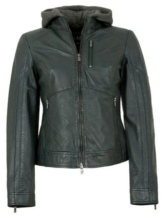 Jilani Lederjacke Francis Jilani - Damen Lederjacke Lammnappa Kapuze dunkelgr&uuml;n