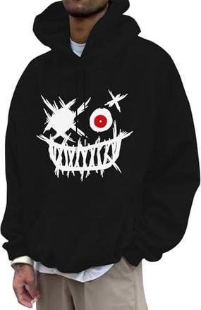 Generic Sweat a Capuche Homme Sweatshirt Hooded Pull &agrave; Capuche Homme Mode Casual avec Imprim&eacute; Partiel, Sweats &agrave; Manches Longues avec Cordon de Serrage